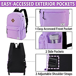 VX VONXURY Backpack for Women,Simple Lightweight Lavender Bookbag for School Travel Work (Light Purple)
