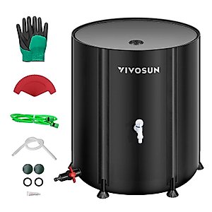 VIVOSUN Collapsible Rain Barrel, 100 Gallon Water Storage Tank with 1000D Oxford Cloth, Portable Rain Collection System includes Two Spigots and Overflow Kit, Black