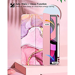 ZtotopCases for iPad Air 6th Generation 11 Inch Case M2 2024 & iPad Air 5th/4th Gen 10.9 Inch 2022/2020 & iPad Pro 11" 2018 1st with Pencil Holder, Soft TPU Back Slim Trifold Smart Cover, Marble Pink