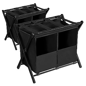 Yifeel Luggage Rack with Storage Bags, Pack of 2, Foldable Steel Frame Suitcase Stand for Guest Room, Bedroom Black, Hotel JLR002B2