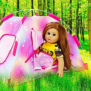 HOAKWA 18 Inch Dolls Camping Tent Accessories Set - Include Doll Camping Tent, Sleeping Bag, Camera, Doll Backpack, Toy Dog - 18" Doll Accessories Fits My Life, Generation, Journey Dolls