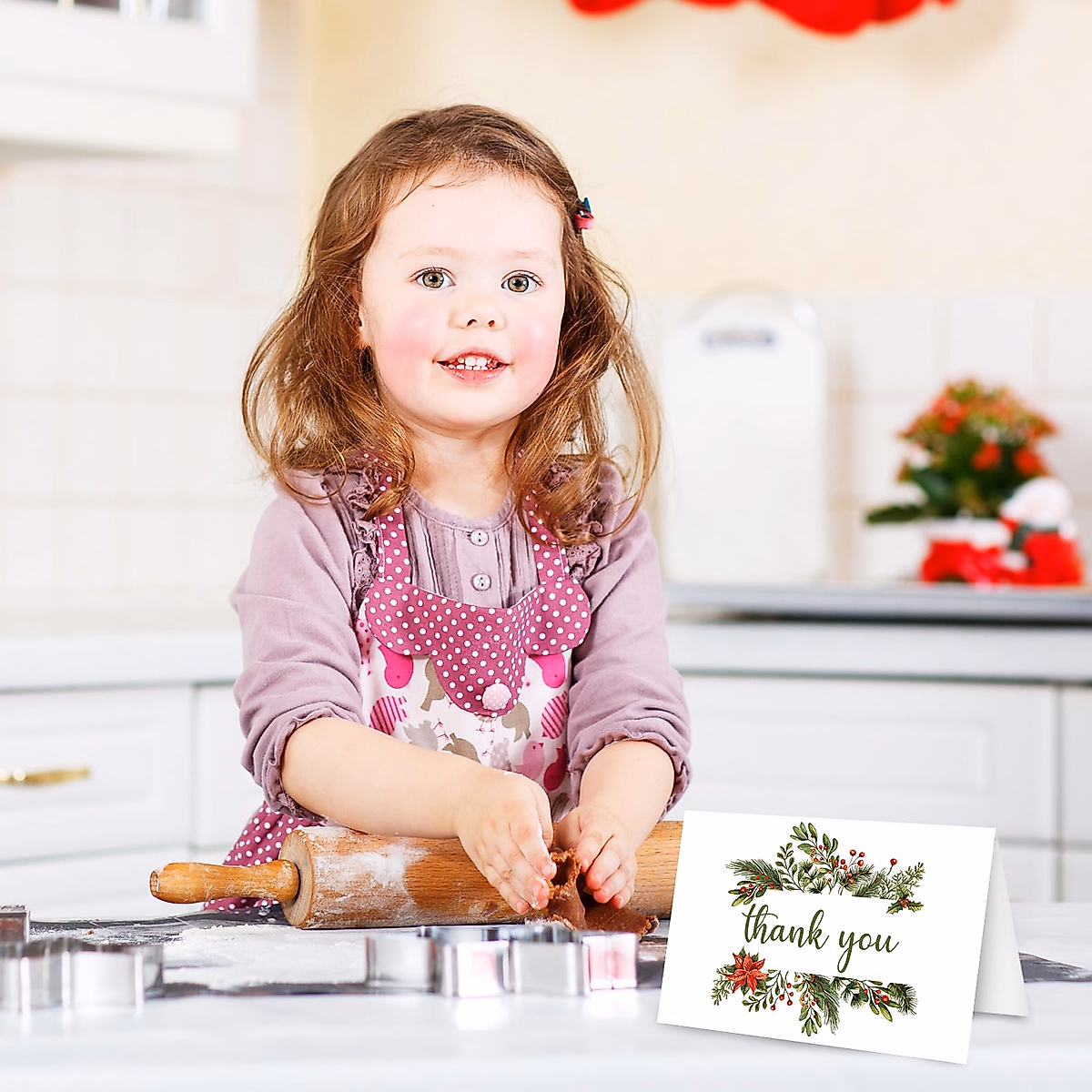 Whaline 32 Packs Christmas Thank You Greeting Cards Watercolor Holly Berry Blank Note Cards with Envelopes and Stickers for Xmas Winter Wedding, 4 x 6 Inch