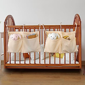 Windyun 2 Pcs Hanging Diaper Caddy Organizer Each with 2 Pockets, Baby Crib Linen Hanging Storage Bag for Baby Essentials, Hang on Crib, Changing Table or Wall