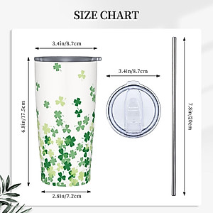 CHASOEA St Patrick's Day Tumbler 20oz Watercolor Shamrock Stainless Steel Insulated Tumblers with Lid and Straw Irish Clover Travel Coffee Mug Tea Wine Cups Water Bottle Holiday Gifts for Women