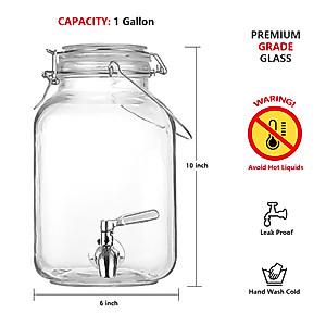 Glass Drink Dispenser for Parties, 1 Gallon Glass Beverage Dispenser with Spigot and handle,Glass Water Dispenser, Juice Dispensers for Fridge, Lemonade & Laundry Detergent Dispenser (1Pack)