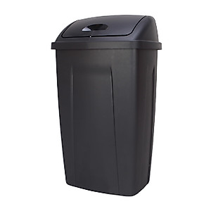 13 Gallon Trash Can, Plastic Swing Top Kitchen Garbage Trash Can, Black