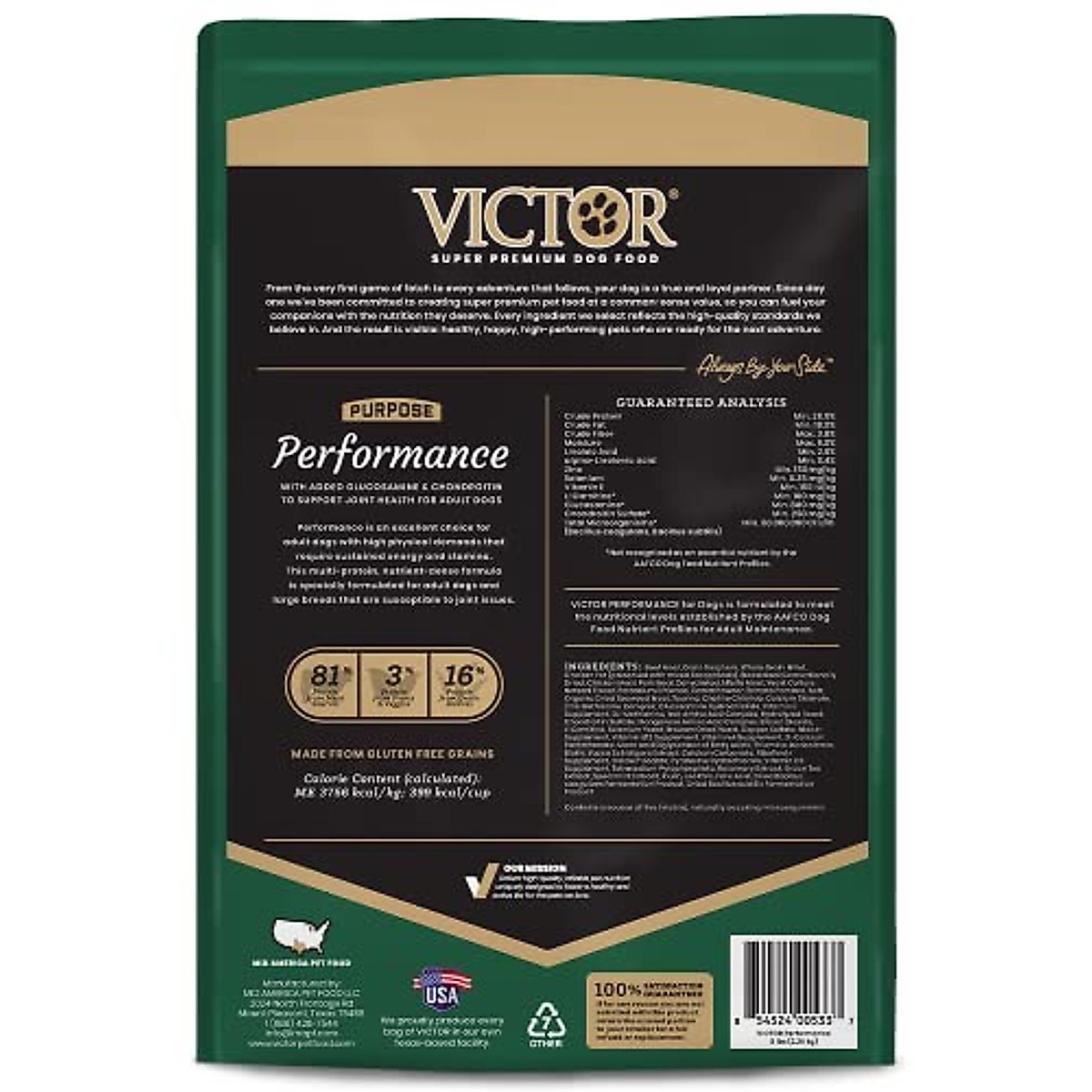 Victor Super Premium Dog Food – Performance Dry Dog Food – 26% Protein for Active Adult Dogs – Includes Glucosamine and Chondroitin for Hip and Joint Health, 5lbs