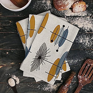 Yun Nist Kitchen Dish Towels,Retro Grey Blue Orange Oval Soft Microfiber Dish Cloths Reusable Hand Towels,Mid Century Abstract Geometry Linen Washable Tea Towel for Dishes Counters 1 Pack