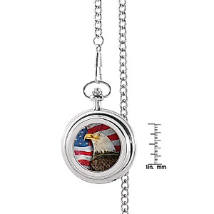 American Coin Treasures U.S. Coin Pocket Watch with American Bald Eagle Colorized JFK Half Dollar | Quartz Movement, Sweeping Second Hand, Roman Numerals | Silvertone Case | Authenticity Certificate