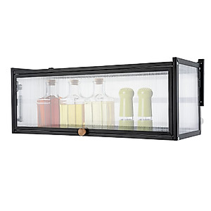 Kitchen Wall Cabinet, Wall Cabinet Storage Cabinet with Flip-Up Doors, Carbon Steel Wall Mounted Storage Cabinet, Food Pantry Cabine for Bathroom Kitchen Living Room, Black (33.5 x 11x 11.8 inch)