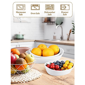 Yedio Fruit Bowls for Kitchen Counter, 3 Tier Ceramic Fruit Basket with Serving Bowls Metal Stand, Tiered White Porcelain Bowls for Fruit Vegetable Storage, Snack, Nuts, Cake, Dessert