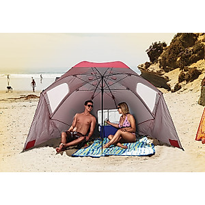 Sport-Brella Vented SPF 50+ Sun and Rain Canopy Umbrella for Beach and Sports Events (8-Foot, Red)