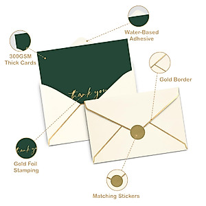 AZAZA 48 PCS Thank You Cards with Envelopes 4x6, Green Wedding Thank You Cards Gold Foil, Minimalistic Blank Thank You Notes for Graduation Baby Shower Bridal Shower (Green)