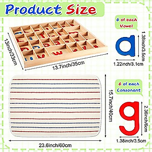 Montessori Letters Movable Wood Alphabet with Box and Large Mat Small Wooden Alphabet Letters Montessori Trays Preschool Spelling Learning Language Materials Objects, Red, Blue