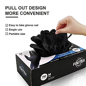 FINITEX Black Nitrile Disposable Medical Exam Gloves - Box of 100 PCS 6mil Gloves Powder-Free Latex-Free For Examination Home Cleaning Food Gloves (Large)