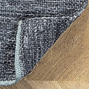 nuLOOM Farren Hand Woven Diamond Leather Runner Rug, 2' x 6', Grey