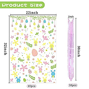 WeDoSoy 10 Pack Easter Basket Bags, Large Cellophane Bags, 22x32 Inches Cello Basket Bags Easter Eggs Bunny Wrap Bags with 10 Pieces Pull Bow, Cellophane Wrapping for Gift Packaging Party Decorations