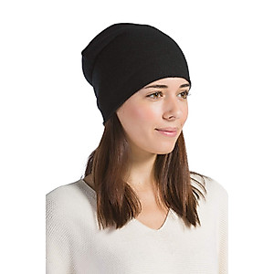 Fishers Finery Women's 100% Pure Cashmere Slouchy Beanie; Classic (Black)
