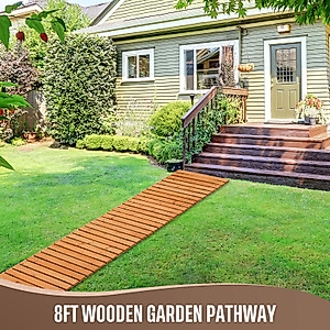 Tatuo 2 Pack Wooden Garden Pathway Roll Out Walkway Outdoor Path Wood Flooring Boardwalk Pavers for Garden Backyard Patio Beach Outdoor Wedding Party (17 Inch X 8 ft,Straight)