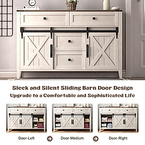 GlouMod Farmhouse Dresser for Bedroom, Long Dresser with Sliding Barn Door, 4 Drawers Dresser, Dressers & Chests of Drawers, TV Stand for Bedroom