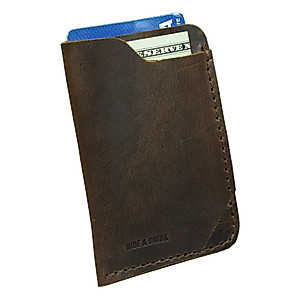 Hide & Drink, Leather Front Pocket Card Holder, Holds Up to 4 Cards Plus Folded Bills, Cash Organizer, Wallet, Handmade Includes 101 Year Warranty :: Bourbon Brown