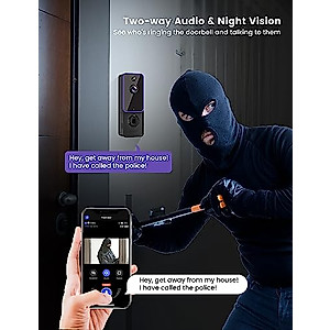 Aiwit Doorbell Camera Wireless, Indoor/Outdoor Surveillance Cam, Battery Powered, Included Chime Ringer, Live View, AI Smart Human Detection, 2-Way Audio, 2.4G WiFi, HD Night Vision, Cloud Storage