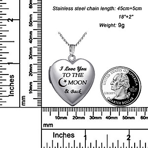 YOUFENG Love Heart Locket Necklace That Holds Pictures Engraved Always in My Heart Memories Photo Lockets (Moon & Back locket)