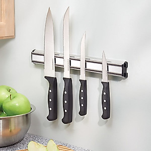 iDesign Wall Mount Magnetic Knife Holder Strip for Kitchen Utensil Storage - Stainless Steel, 14"