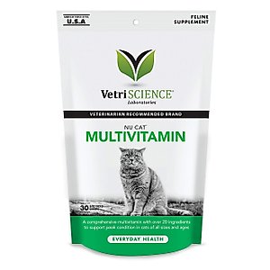 VETRISCIENCE NuCat Multi Vitamin for Cats, 30 Chews - Complete MultiVitamin Supports Skin and Coat, Immune System, Eye Sight and Everyday Wellness