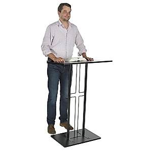 Displays2go LCTPCRSBLK Cross Podium, Floor Standing Pulpit, Slanted Top, Steel with Wood Base, Black