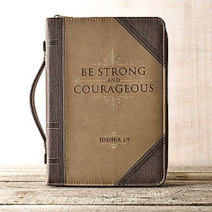 Personalized Custom Bible Cover for Men Brown Joshua 1:9 Faux Leather Christian Gift for Father, Brother, Son, Grandpa, Grandson Laser Engraved Imprinting Your Text Name (Medium)