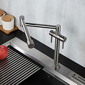 LEEOX Pot Filler Faucet, Solid Brass Kitchen Faucet, Deck Mount Kitchen Sink Faucet with Double Swing Arm, Dual Handle Hot and Cold Water Kitchen Mixer Tap,Gold (Color : Brushed Nickel)