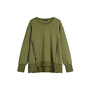 MEROKEETY Women's 2023 Casual Long Lantern Sleeve Pullover Tops Crewneck Side Slit Loose Sweatshirt, Grey, Large