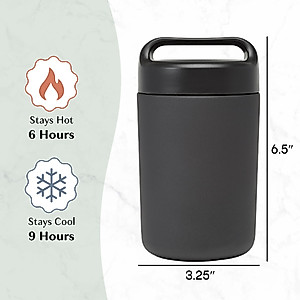 Goodful Vacuum Sealed Insulated Food Jar with Handle Lid, Stainless Steel Thermos, Lunch Container, 16 Oz, Gray
