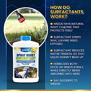Adios! Spray Boost Surfactant for Herbicide and Weeds, Makes 50 Gallons of Nonionic Wetting Agent (16oz)