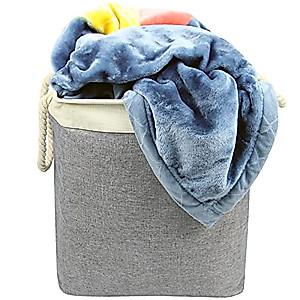 Casaphoria 75L Laundry Hamper with Support Rods and Rope Handles, ,Freestanding Rectangular Fabric Storage Basket Large Cube Organizer,Collapsible Dirty Clothes Canvas Hampers