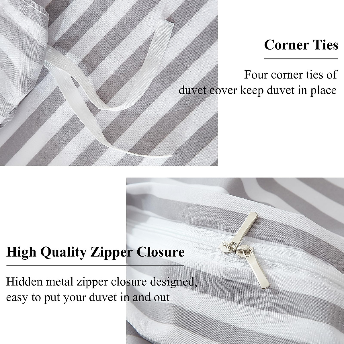 EAVD Duvet Cover Twin Grey Striped Duvet Cover Soft Microfiber Classic Striped Geometric Bedding Set with 2 Pillowcases Reversible Modern Grey Striped Comforter Cover with Zipper Closure