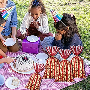TOSPARTY 150 PCS Clear Plastic Cellophane Treat Bags Red and White Stripe Printed Clear Circus Carnival Party Cookie Candy Goody Bags for Birthday Carnival Party Cookie Candy Treat Favor