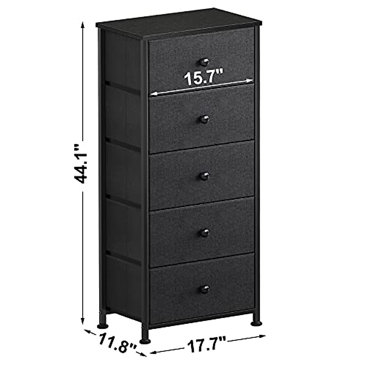 REAHOME 5 Drawer Dresser for Bedroom Storage Tower Closet Organizer Vertical Chest Sturdy Steel Frame Tall Dresser Wooden Top Removable Fabric Bins Office Organization(Black Grey) YLZ5B1
