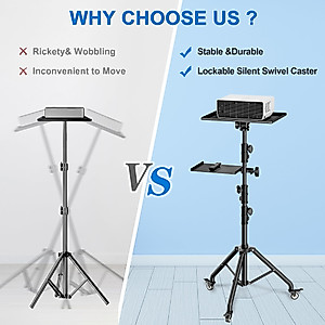 YoTilon Projector Stand Tripod From 28'' to 56'',Laptop Tripod Stand With Wheels and 2 Shelves, Rolling Projector Stand for Outside, Projector, DJ equipment, Sheet Music, Cell Phone.