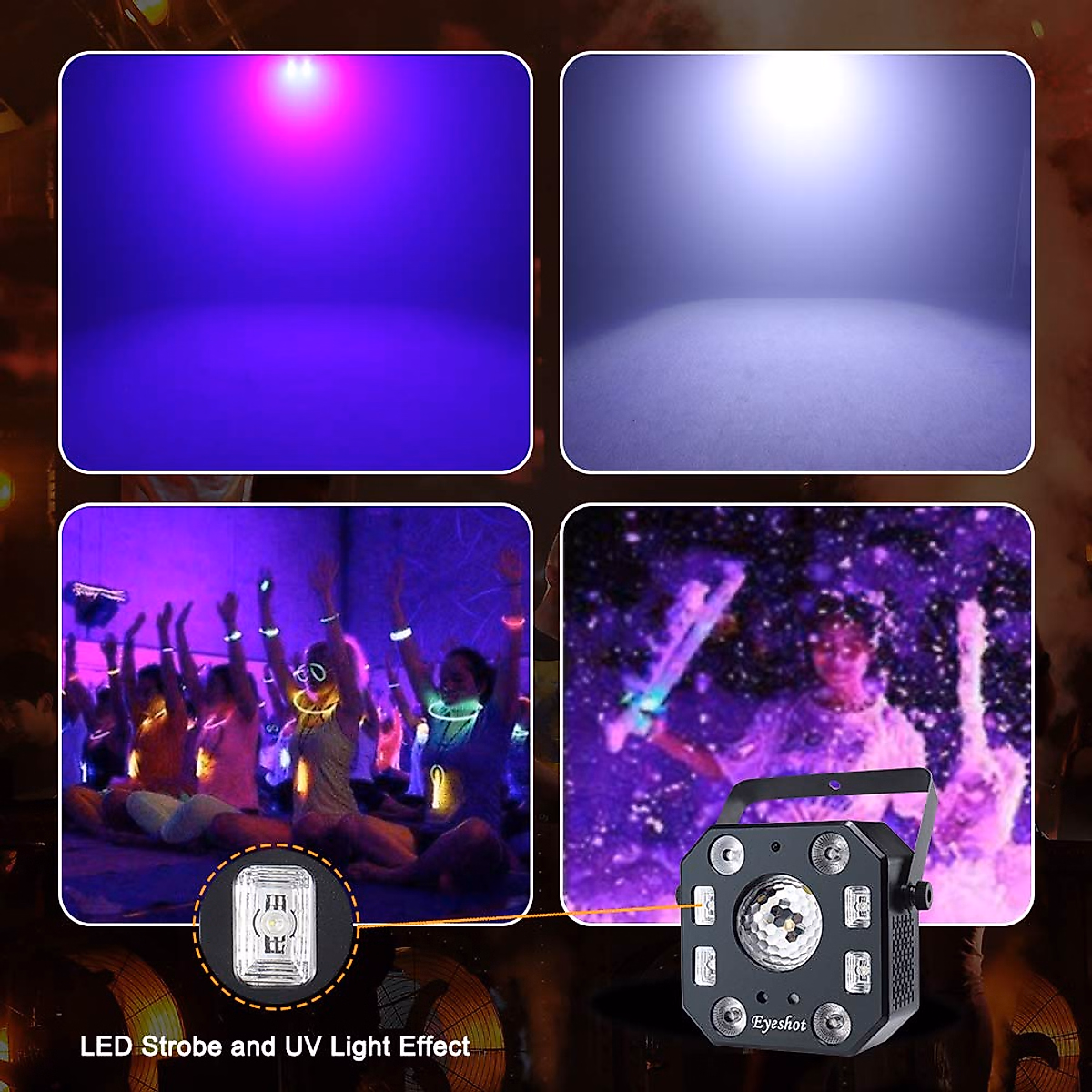 Disco Light DJ Lights, Eyeshot 5 in 1 Stage Light with Magic Ball, Led Par Light Pattern Strobe Light with UV Effect, Remote and DMX Control for Stage & DJ Lighting, Wedding Church Disco Party Lights