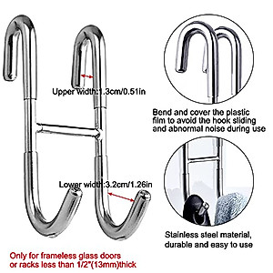AIFUDA 4 Pcs Towel Hooks, Over Door Hook S Hooks Towel Hooks for Bathrooms Frameless Shower Door with Self Adhesive Wall Hooks