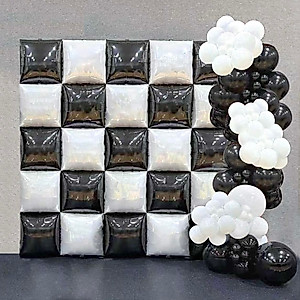 Orgnafey White and Black Checkered Mylar Double sided Flat Square Foil Balloon Wall Tunnel Arch Latex Balloon Garland Kit For Checkerboard Racing Themed Celebration Party Supply Background Decorations