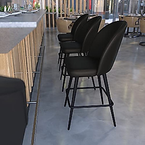 Flash Furniture Lyla Commercial Grade Modern Armless Counter Stools-Black LeatherSoft Upholstery-26" Barstool-Contoured Backrest-Steel Frame & Footrest-Set of 2