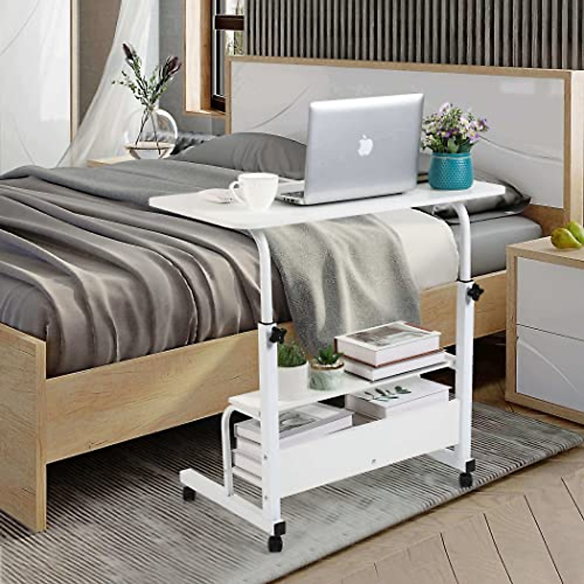 Fuwobriva Laptop Desk Removable and Adjustable Height Table for Table Lazy Sofa Table Office Desk Home Student Writing Desk Desk, Small Standing Desk with Storage TV Tray Table, Beige (desk01)