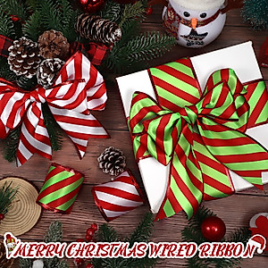 Hanaive 2 Rolls Ribbons for Christmas Tree Wired Ribbon Satin Stripes Edge Wrapping for Crafts DIY Gift Party Garden Home Garland Bows Ornament Decor(2.5 Inch x 10 Yards,Red Green, Red White)