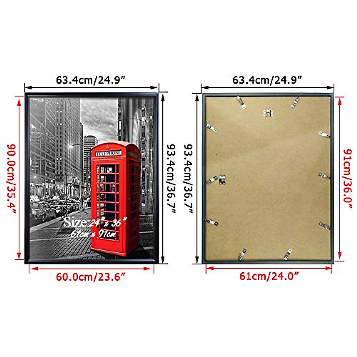 PETAFLOP 4 Pack 24x36 Frame for Pictures with Plexiglass Front, Black Poster Frames for 24 x 36 inch Wall Art