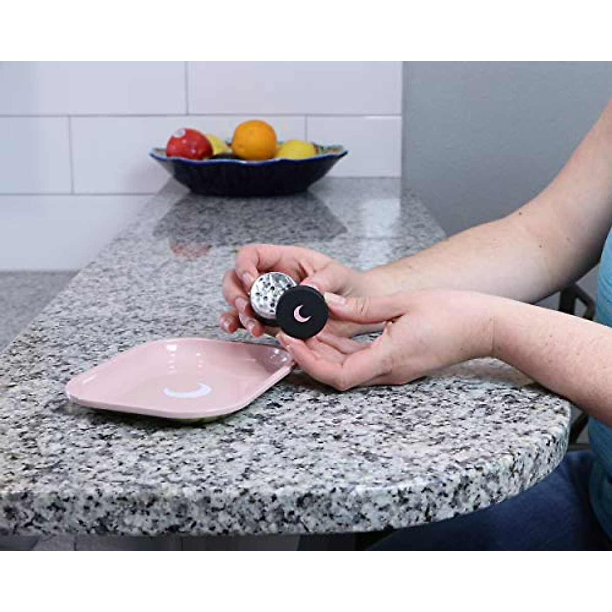 Brando Moon 1.5 inch Black with Pink Moon Kitchen Crusher - 3 Piece Small Metal Matte Crusher
