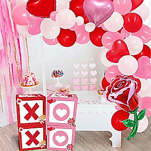 Valentine's Day Party Decorations Supplies Love XOXO Sign Balloons Boxes Blocks Decorations Set Red Pink Heart Balloons Arch Garland for Valentine Surprise Box Wedding Bridal Shower Photo Props Favors