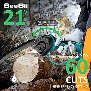 Mini Chainsaw Cordless, Seesii Electric Chainsaw 6 Inch with 2 Super Powered Batteries, Battery Powered Chainsaw with Automatic Oiler for Tree Branch Pruner Wood Cutting【Gardening Tools Set】